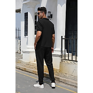 FZNHQL Men's Casual Tracksuit Polo Sets Long Sleeve Sweatshirt Jogger Sweatpants Zip Polo Golf Sports 2pcs Running Jogging Sports Top and Pants Fashion Gift Black XL