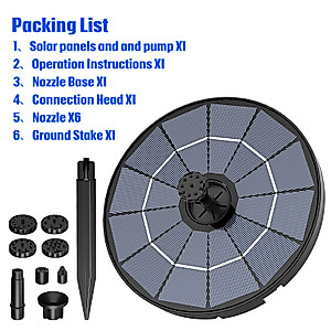 AISITIN 2.8W Solar Fountain Pump for Water Feature with 3.9ft Cord, Solar Bird Bath Fountain with 6 Nozzles, Solar Powered Water Fountain for Bird Bath, Garden, Ponds Fish Tank and Outdoor