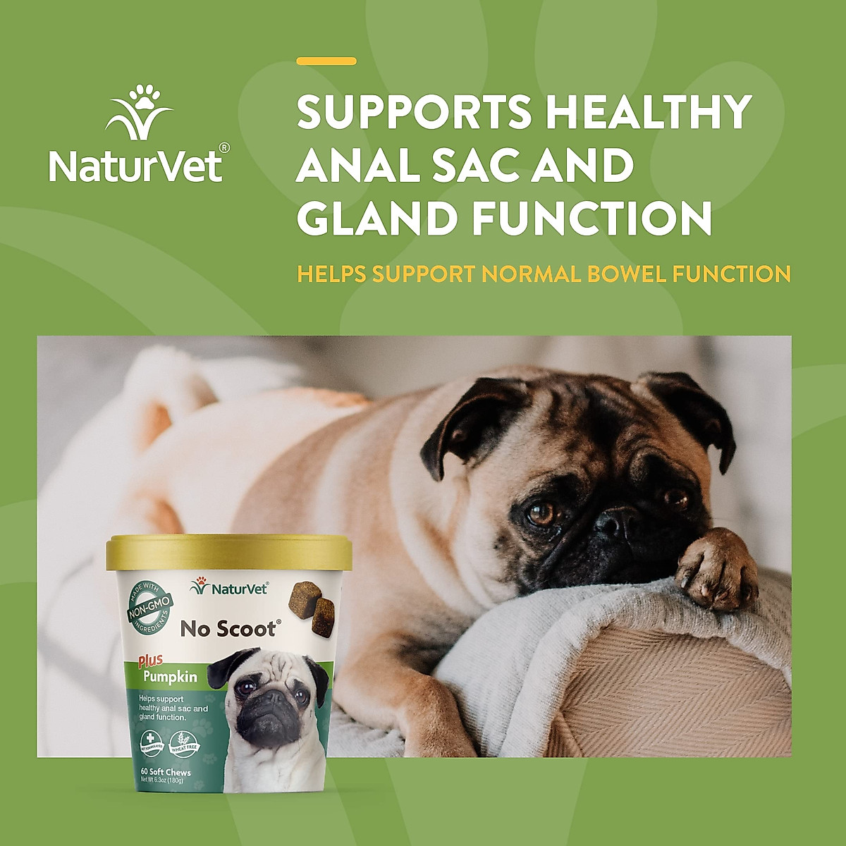 NaturVet – Coprophagia Stool Eating Deterrent Plus Breath Aid – 70 Soft Chews & No Scoot for Dogs - 60 Soft Chews - Supports Healthy Anal Gland & Bowel Function