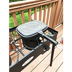 Uniware® Super Quality Non-Stick Coating Double Grill Pan, Rectangular, Magnetic Bakelite Handle, 12.6 x 9.6 x 2.6 Inch