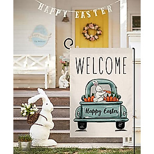 Sambosk Easter Bunny Carrot Small Garden Flag Vertical Double Sided Burlap Happy Easter Truck Spring Farmhouse Yard Outdoor Decoration 12 x 18 Inches