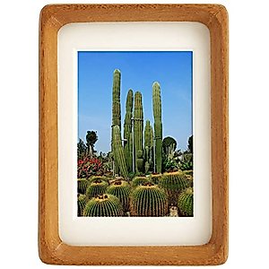 Natural Wood Photo Frames Inspired Tabletop Picture Frame with Mat, Vertical or Horizontal Display (Teak, 4x6 matted to 3x5)