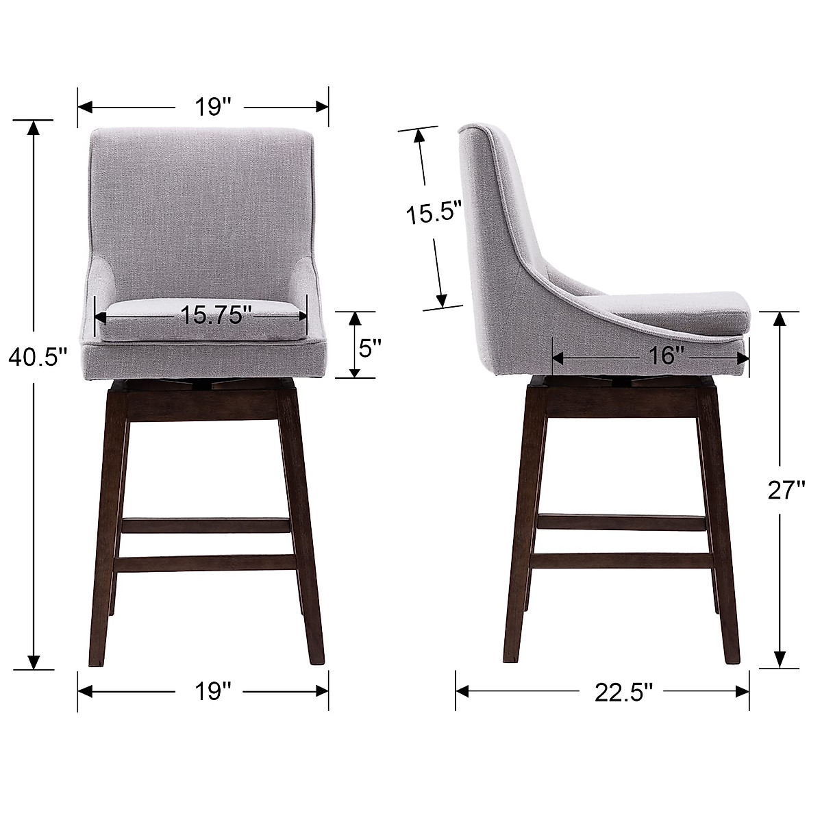 Kmax PU Leather Counter Height Bar Stools Swivel Modern Bar Stools with Wood Legs Footrest for Dining Room Kitchen Island, Set of 2- Beige