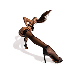 sofsy Sheer Lace Thigh High Stockings for Women Sexy [Made in Italy] Womens Lingerie Black Stockings Thigh Highs 20D - XS/S