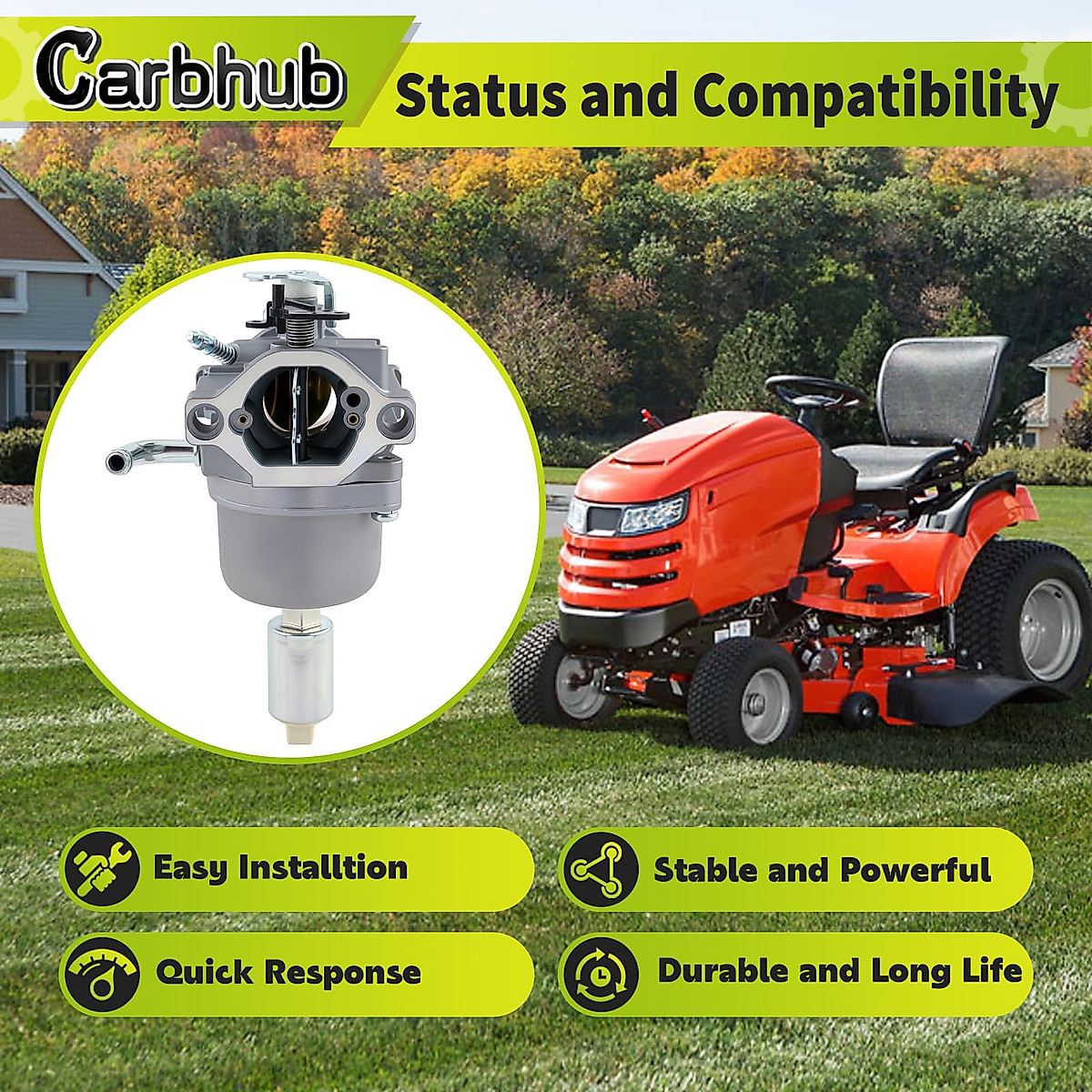 Carbhub 594601 New Adjustable Carburetor for 796587 591736 594601 19.5 HP Engine Craftsman Riding Lawn Mower Tractor 19HP Intek Single Cylinder OHV Motor Nikki with Carb Seal 698781
