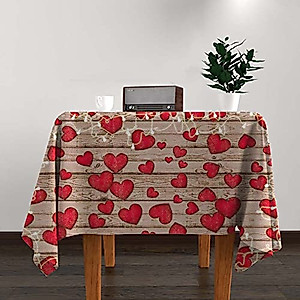 HQM Valentine's Day Table Top Collection Rectangle Fabric Red Love Classic Wooden Floor Tablecloth for Mother's Day Valentine's Day Wedding Home Kitchen Dining Decoration Table Runner 84x60inch