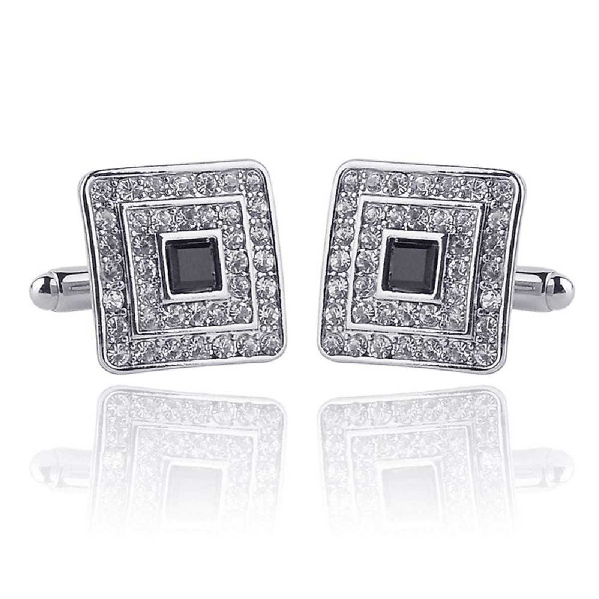 V & L Black Silver Crystal Cuff links – Fancy Unique Elegant Sparkling Luxury Gem Stone Cufflinks for men in Square - Perfect for Wedding, Formal, Suits, Business and Groom Cufflink