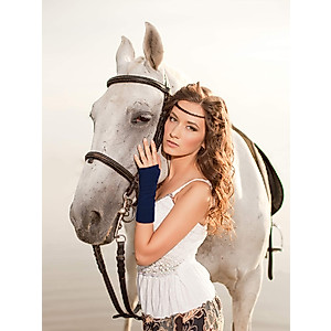 2 Pairs Fingerless Gloves Women Man Stretchy Knitted Gloves Thumb Hole Mittens Wrist Length Arm Warmers (Black, Navy)