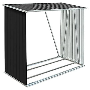 vidaXL Garden Log Storage Shed Firewood Shed Timber Storage Outdoor Patio Balcony Backyard Terrace Furniture Galvanized Steel 64.2" Anthracite
