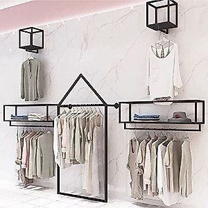 FURVOKIA Metal Garment Racks in Boutique Clothing Stores Display,Wall-Mounted Hanging Potted Plants Clothes Shelf in Home,Towel Rack for Bathroom Storage Shelves (Black, 11.8" L)