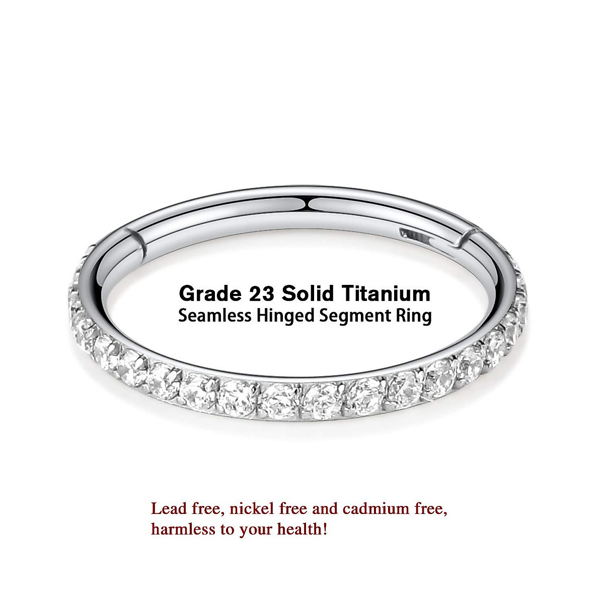 PEAKLINK Conch Piercing Jewelry G23 Titanium Cartilage Ring 16G Nose Hoop Rings with CZ Helix Earrings Seamless Hinged Segment Ring Conch Ring Cartilage Earrings 8mm Nose Hoop Jewelry Silver