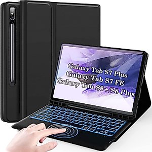 Nanhent Backlit Touchpad Keyboard Case for Samsung Galaxy Tab S8 Plus 2022 / S7 FE 2021 / S7 Plus 2020 12.4 Inch Tablet, Detachable Wireless Trackpad Keyboard & Slim PU Stand Cover with S Pen Holder