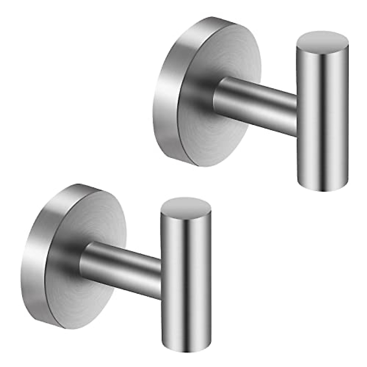 Hinmood Towel Hooks for Bathroom, Robe Towel Hooks for Bathroom, Bedroom, Kitchen, Garage Wall Mounted Hanging Hooks (Matte Silver, 2 Packs)