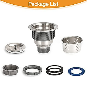 ANVAVA Kitchen Sink Drain 3-1/2 Inch Sink Drain Assembly Kit with Removable Kitchen Sink Drain Basket and Sink Stopper Sealing Lid, Tailpiece Retaining Nut, Stainless Steel