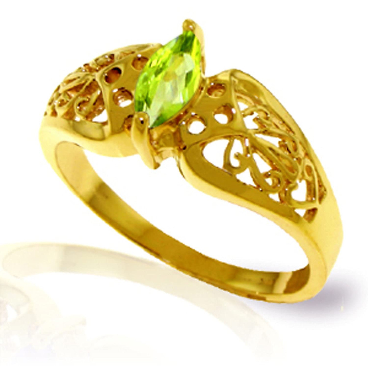 Galaxy Gold GG 14k Yellow Gold Filigree Ring with natural Marquis-Shaped Peridot - Size 6.5