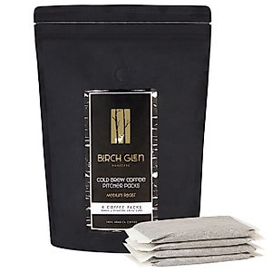 Birch Glen Roasters Ready to Go Cold Brew Coffee Bags - 4 Packets of Medium Roast Coarse Ground Coffee- No Machine Needed, Ready to Go Easy Cold Brewing Bags for Pitcher Servings- 100% Arabica Coffee - Kosher