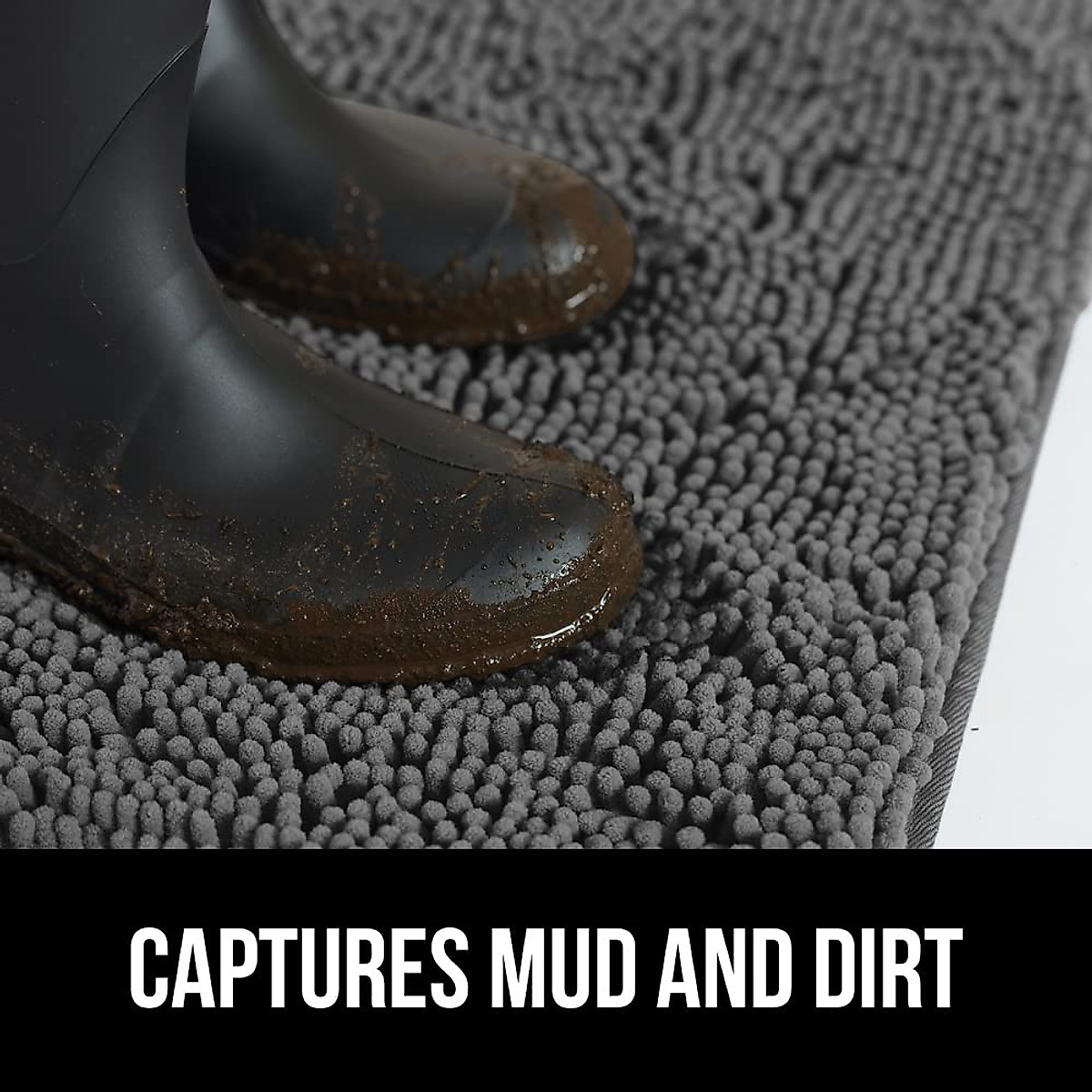 Gorilla Grip Soak Stopper Absorbent Indoor Chenille Doormat, 36x24, Muddy Dog Washable Mat, Quick Dry Soft Microfiber, Durable Rubber Backing, Absorbs Water and Moisture, Door Mat for Entry, Grey