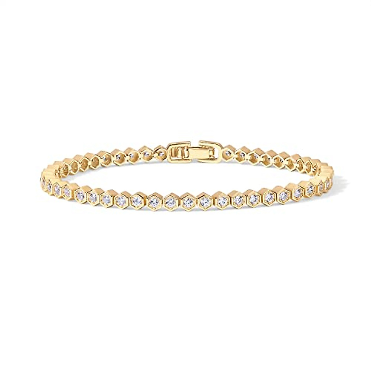 PAVOI 14K Yellow Gold Plated 2mm Cubic Zirconia Honeycomb Tennis Bracelet | Gold Bracelets for Women | 6.5 Inches