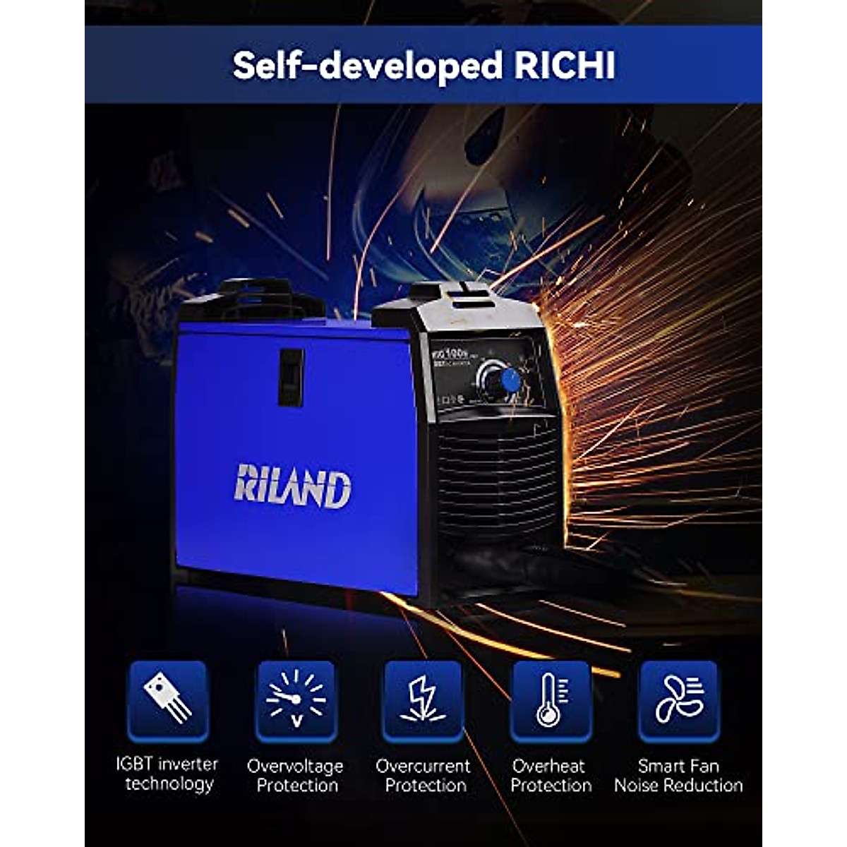 RILAND Mig Welder Welding Machine: Flux Core Welder Gasless Welding Machines Wire Feed Welders IGBT Electric Portable Mig Welder 110V 120V with 2lb Flux Core Welding Wire Beginners Welder Kit
