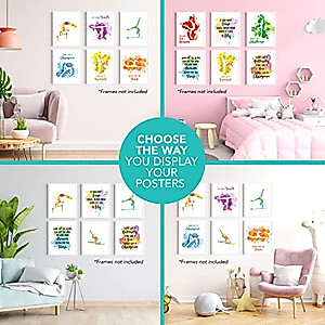 6 Reversible Gymnastics Posters for Girls Room - 8x10in Gymnastics Poster, 12 Designs Dance Posters for Studio, Gymnastics Wall Decor, Gymnastics Bedroom Decor, Cheerleading Wall Decor, Gymnast Poster