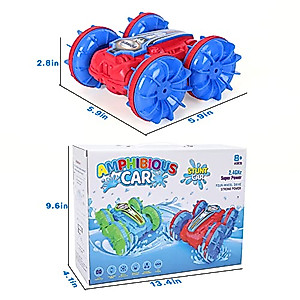 Acekid 2 Pack Amphibious Remote Control Cars for Boys 5-12, 4WD 2.4GHz Waterproof RC Stunt Car for Kids, Rotating 360° Off Road All Terrain RC Vehicle Water Beach Pool Toy