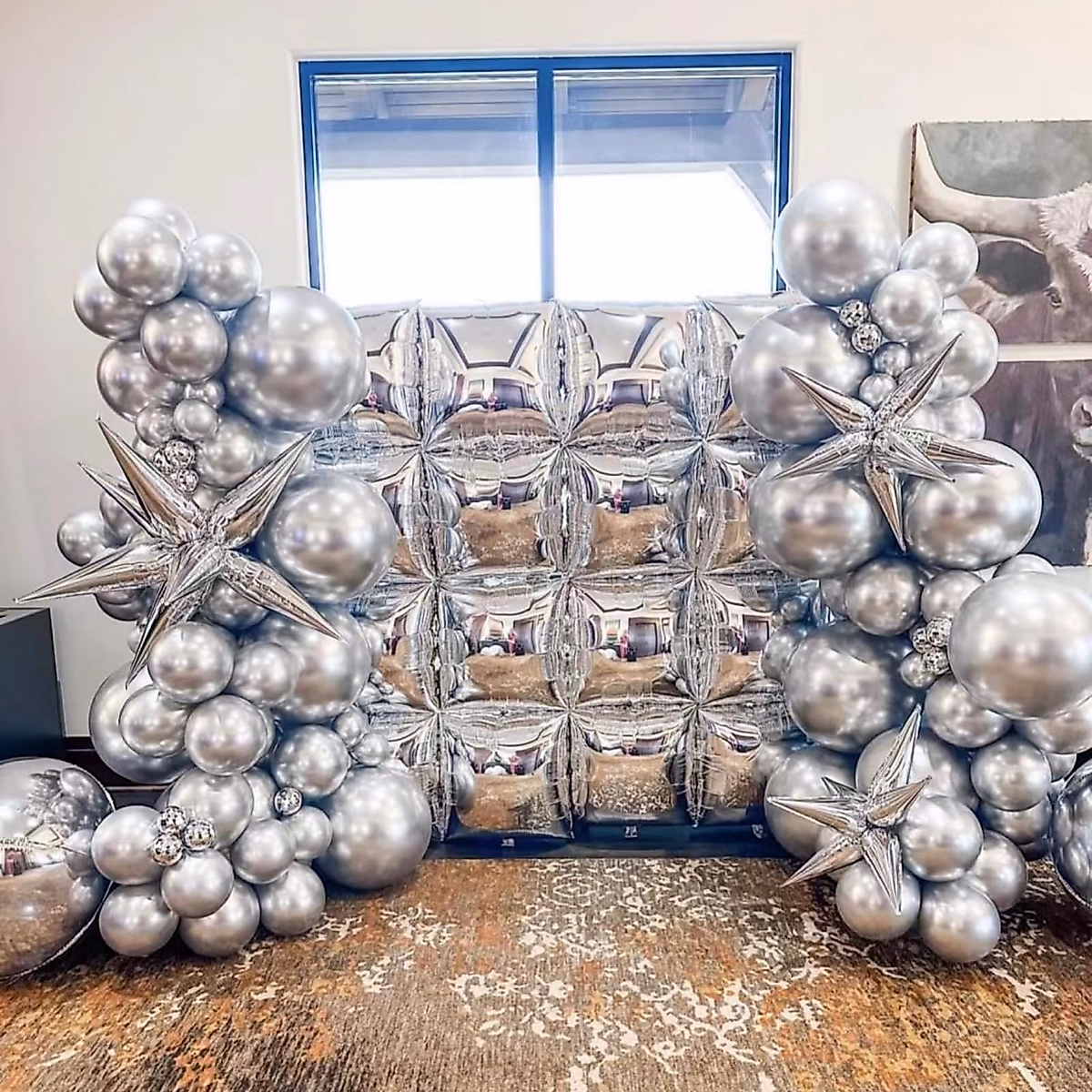 Orgnafey Chrome Silver Flat Square Foil Balloon Wall Tunnel Arch Metallic Silver Balloon Garland Kit Background Double sided Mylar gold For Graduation Anniversary Birthday Engagement Party Decorations