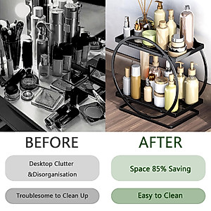 LIJINGCHEN Makeup Organizers and Storage, 2 Tier Metal Perfume Skincare Cosmetics Bathroom Countertop Organizer Rack for Vanity, Bedroom, Kitchen, Living Room, Dressing Desk (Black)