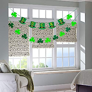 St Patricks Day Decorations Banner - Felt Shamrock Garland saint Patricks Day for the home Decorations Irish pattys ornaments leprechaun hat