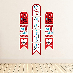 Big Dot of Happiness Thank You Nurses - Hanging Vertical Paper Door Banners - Nurse Appreciation Week Wall Decoration Kit - Indoor Door Decor