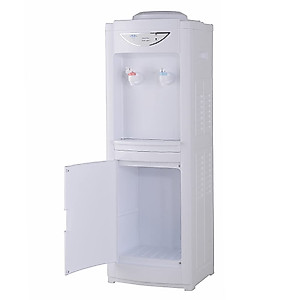 RICA-J Top Loading Water Cooler Dispenser, 5 Gallon Hot & Cold Water Dispenser with Child Safety Lock, Built-in Storage Cabinet Freestanding Water Cooler for Home Office, White (RJ06VWD02B)