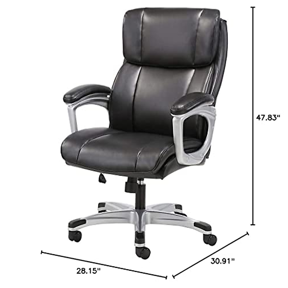 Sadie Executive Computer Chair- Fixed Arms for Office Desk, Black Leather (HVST315)