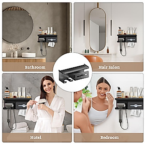 Neymlya Hair Dryer Holder, 3-in-1 Hair Tool Organizer Wall Mounted, Multifunctional Blow Dryer Holder with Shelf and Dryer Sheet Holder for Bathroom, Salon, Bedroom Organizers & Storage(Grey)