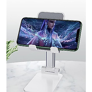 bodbop Cell Phone Stand for Desk Mobile Phone Holder Desktop Cell Phone Bracket Desk Foldable Phone Support Dock Compatible with iPhone Pro Max Plus Android Smartphone Stands Tabletop Holders (White)