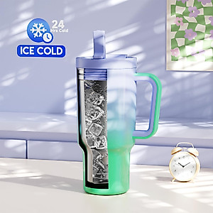 Meoky 32 oz Tumbler with Handle and Flip Straw, 100% Leakproof Tumbler with Lid and Straw, Stainless Steel Insulated Cup, Cupholder Friendly, Keeps Cold for 24 Hours (Fairyland)