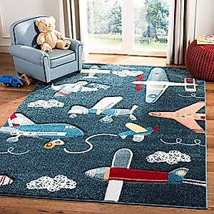 SAFAVIEH Carousel Kids Collection Accent Rug - 4' x 6', Navy & Ivory, Non-Shedding & Easy Care, Ideal for High Traffic Areas for Boys & Girls in Playroom, Nursery, Bedroom (CRK167N)