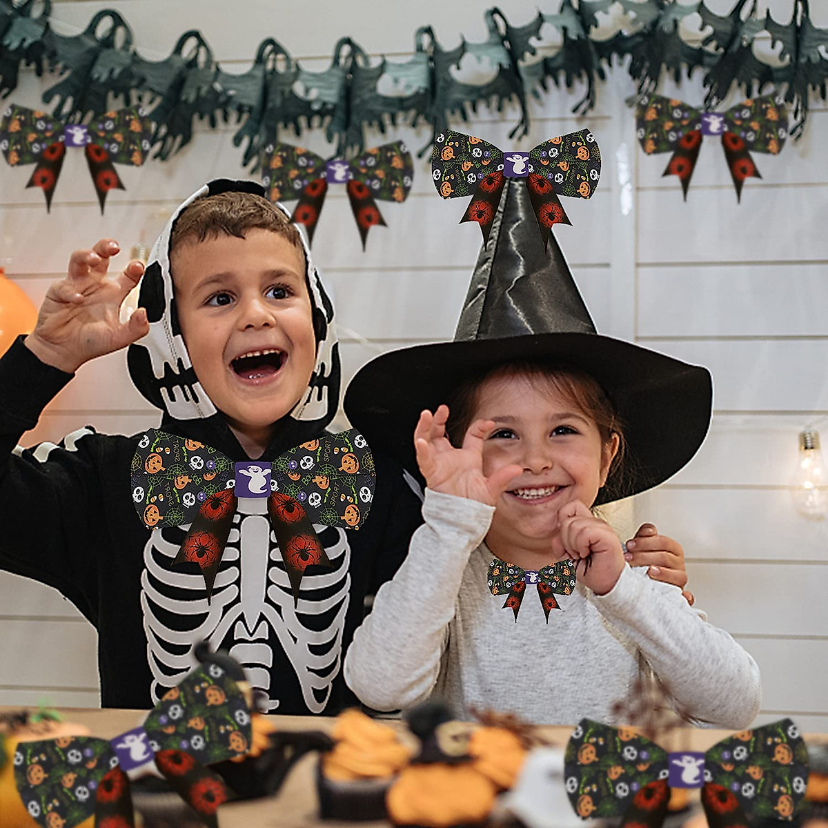 WOOPSOO 5Rolls Halloween Wired Edge Ribbon Spider Web Bat Ribbon Ghost Ribbon Halloween Wired Polyester Ribbon 2.5 Inch x 32 Yards, Present Wrapping Crafts,Autumn Wreath Home Decoration