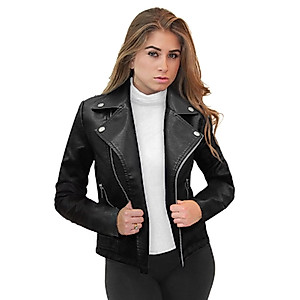 Olivia Miller Women's Faux Leather Jacket Long Sleeve Zip Fitted Slim Jacket JK5208 BLACK L