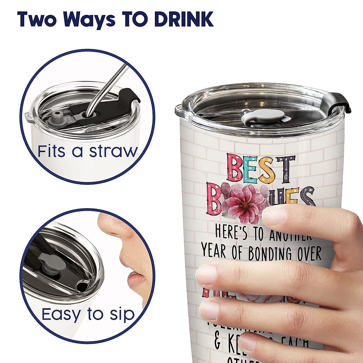 34HD Best Friend Tumbler with Lid, 20oz Insulated BFF Drinking Cup, Another Bonding Year Coffee Mug, Best Friends Gifts, Bestie Gifts for Birthday Mothers Day Christmas