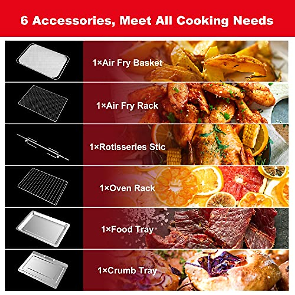 Galanz GT12SSDAN18 Digital Fry & Rotisserie Combo 8-in-1 Air Fryer Toaster, Convection Oven with Pizza & Dehydrate, 4 Accessories Included, 1800W, 26 Quart Large, Stainless Steel, 30L, 2 knobs