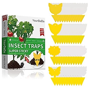 48 Pcs 4 Shapes Yellow Sticky Traps for Fruit Fly, Whitefly, Fungus Gnat, Mosquito and Fly, Sticky Insect Catcher Traps for Indoor/Houseplants/Kitchen, Extremely Sticky, Non-Toxic, Pet & Kid Safe