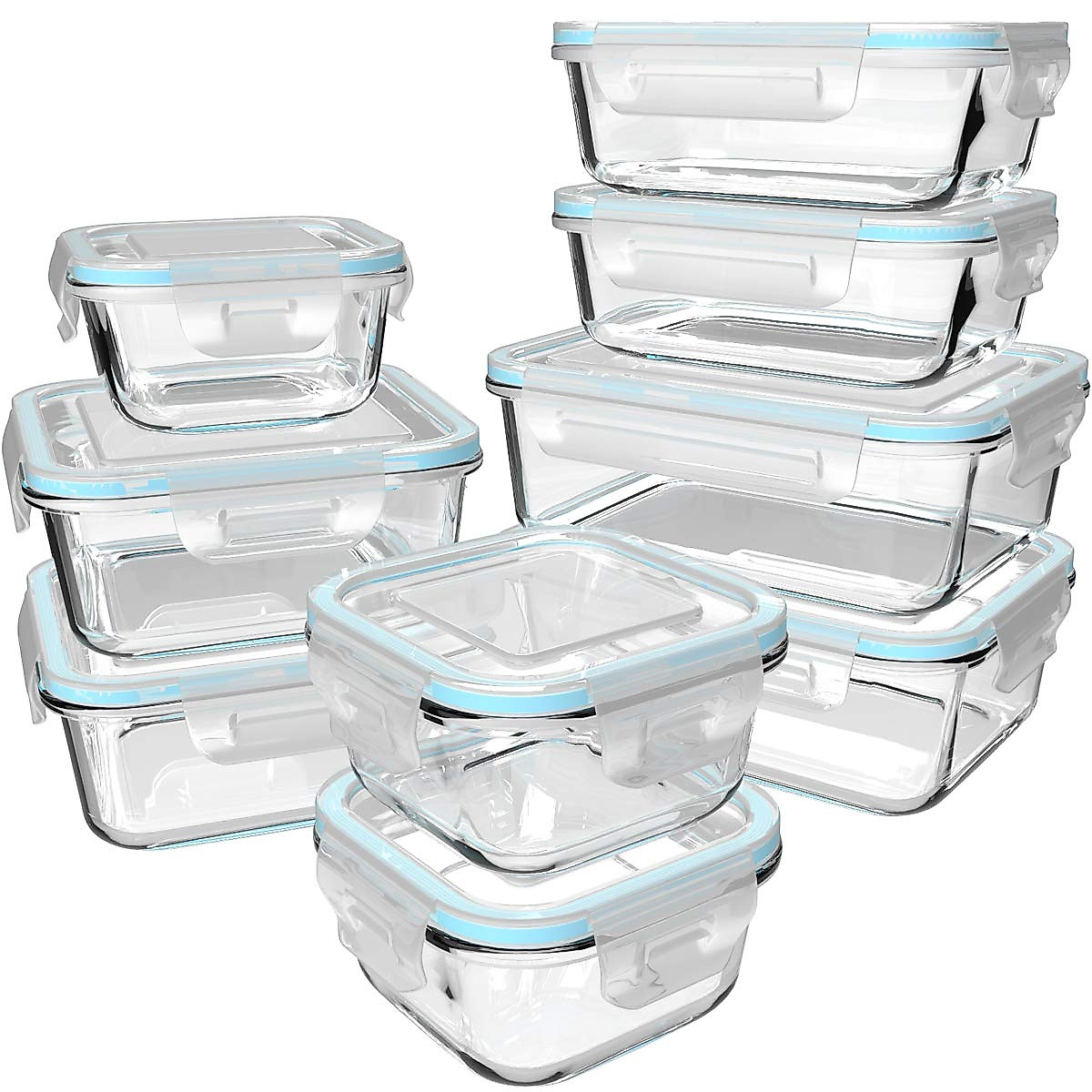 S SALIENT 18 Piece Glass Food Storage Containers with Lids, Glass Meal Prep Containers, Glass Containers for Food Storage with Lids, BPA Free & Leak Proof (9 lids & 9 Containers)