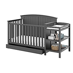 Storkcraft Steveston 5-in-1 Convertible Crib with Drawer (Gray) - Converts from Baby Crib to Toddler Bed, Daybed and Full-Size, Fits Standard Full-Size Crib Mattress, Adjustable Mattress Support Base
