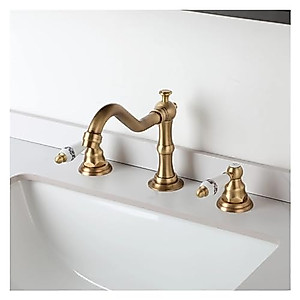 MIYANXI Bathroom Basin Faucet Tap Double Handles Deck Mounted Bathtub Faucets 3 pcs Hot Cold Water Mixer Brass Chrome Taps,Kitchen Sink Faucet, WJ5501