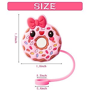 ANGOLIO 10Pcs Donut Dessert Straw Cover Cap Reusable Silicone Straw Toppers Cute Drinking Straw Tips Lids for 6-8 mm Drinking Straw Cap Lids Cap Dust proof for Party Supplies (Not include Straw)