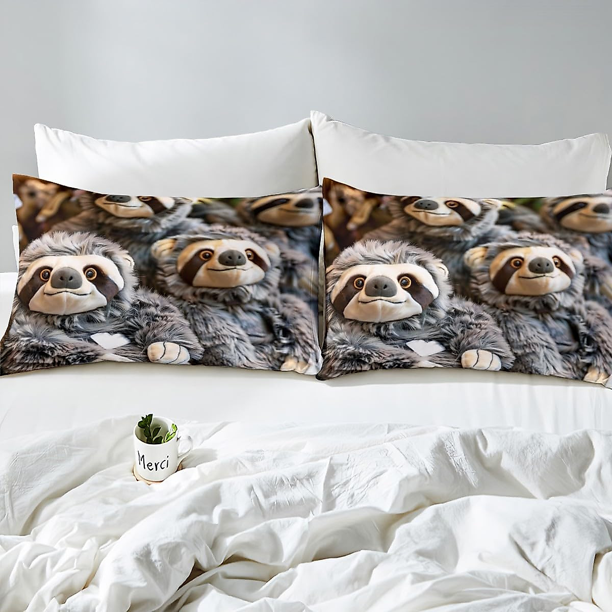 Feelyou Cute Sloth Bedding Set for Girls Boys Children Cartoon Animal Themed Comforter Cover Decorative Lazy Sloth Duvet Cover Funny Style Bedspread Cover Twin Size 2Pcs Bedclothes