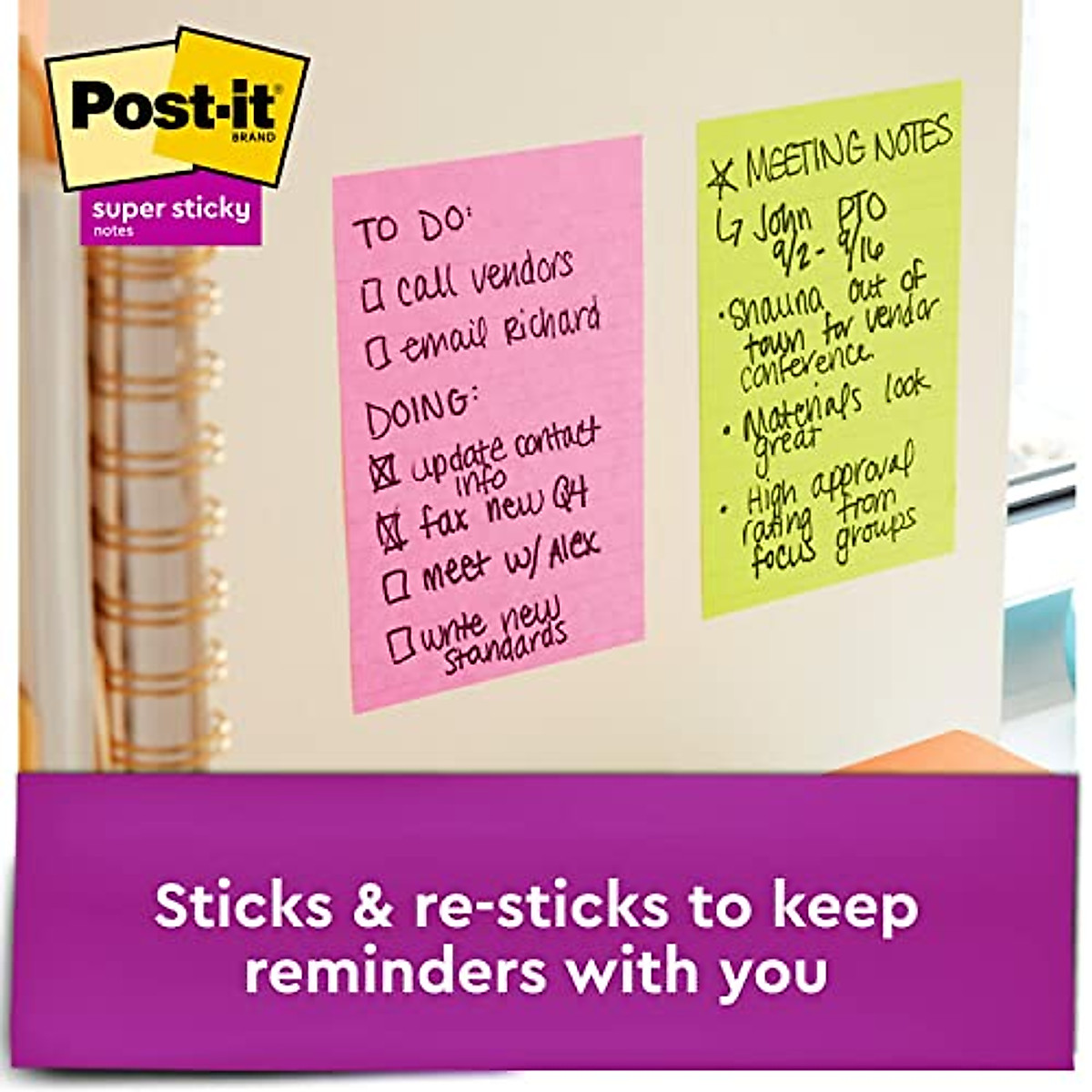 Post-it Super Sticky Notes, 4x6 in, 5 Pads, 2x the Sticking Power, Supernova Neons, Bright Colors, Recyclable (660-5SSMIA)