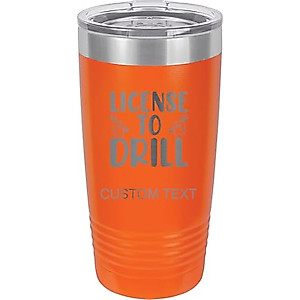 20-Ounce Vacuum Insulated Stainless Steel Tumbler Customized Etched Double-Walled Laser Engraved Coffee Orange BPA-Free Mug, Lid, License to drill Dentist, Personalized Hot/Cold Insulated