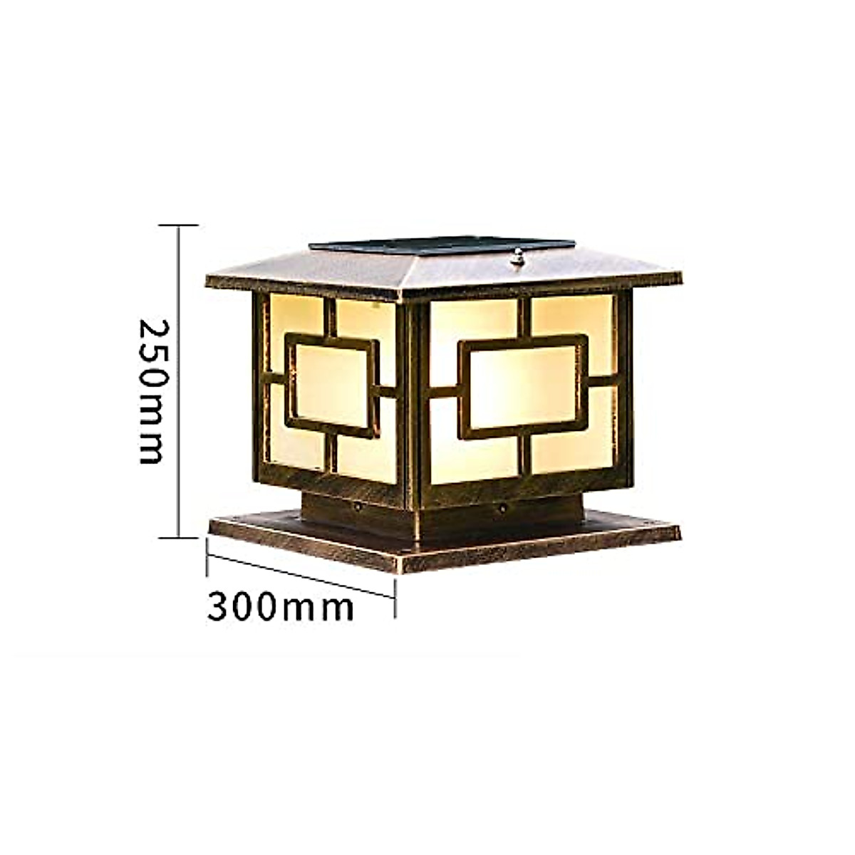Led Solar Three-Color Dimming Outdoor Column Lamps Industrial Square Glass Post Lights Street Home Door Garden Lighting Pillar Lights(Color:Brass,Size:L)