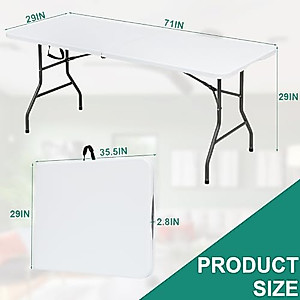 SKONYON Folding Table 6ft Portable Fold-in-Half Plastic Foldable Table for Picnic Party Dining Camp with Carrying Handle, White