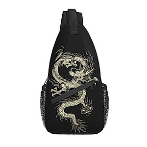 Dragon Pattern Sling Bag Crossbody Chest Daypack Casual Backpack Cool Shoulder Bag For Travel Hiking Sport Gym